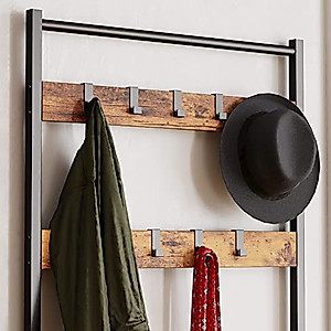 Coat Rack, Hall Tree with Shoe Bench for Entryway, 3-in-1 Industrial Entryway Bench with Coat Rack Freestanding Accent Furniture with Steel Frame, Vintage Brown