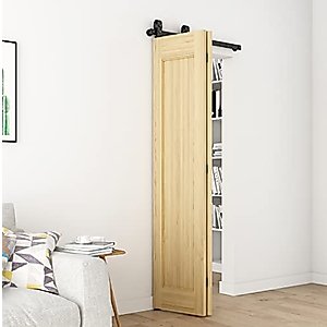 HARDJULAN 37-3/8in Bi-fold Barn Door Hardware,Heavy Duty Black Track Top Mount Kit for 2 Doors(No Door)