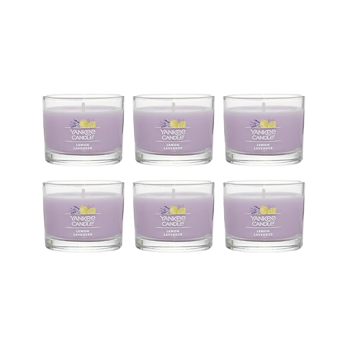 Yankee Candle Signature Votive Mini Candle Jar, Lemon Lavender Scent, Natural Soy Wax Blend Candle with Natural Fiber Wick, 1.3 OZ Glass Jar (Pack of 6)