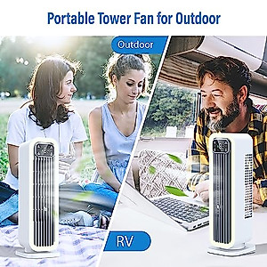 Oscillating Tower Fan, Bladeless Desk Fan 15 inch 12000mAh Battery Operated Portable Table Fan for Bedroom Office Home, Small Standing Fan for Rooms Desktop with Touch Control, Timer, Dimmable Light