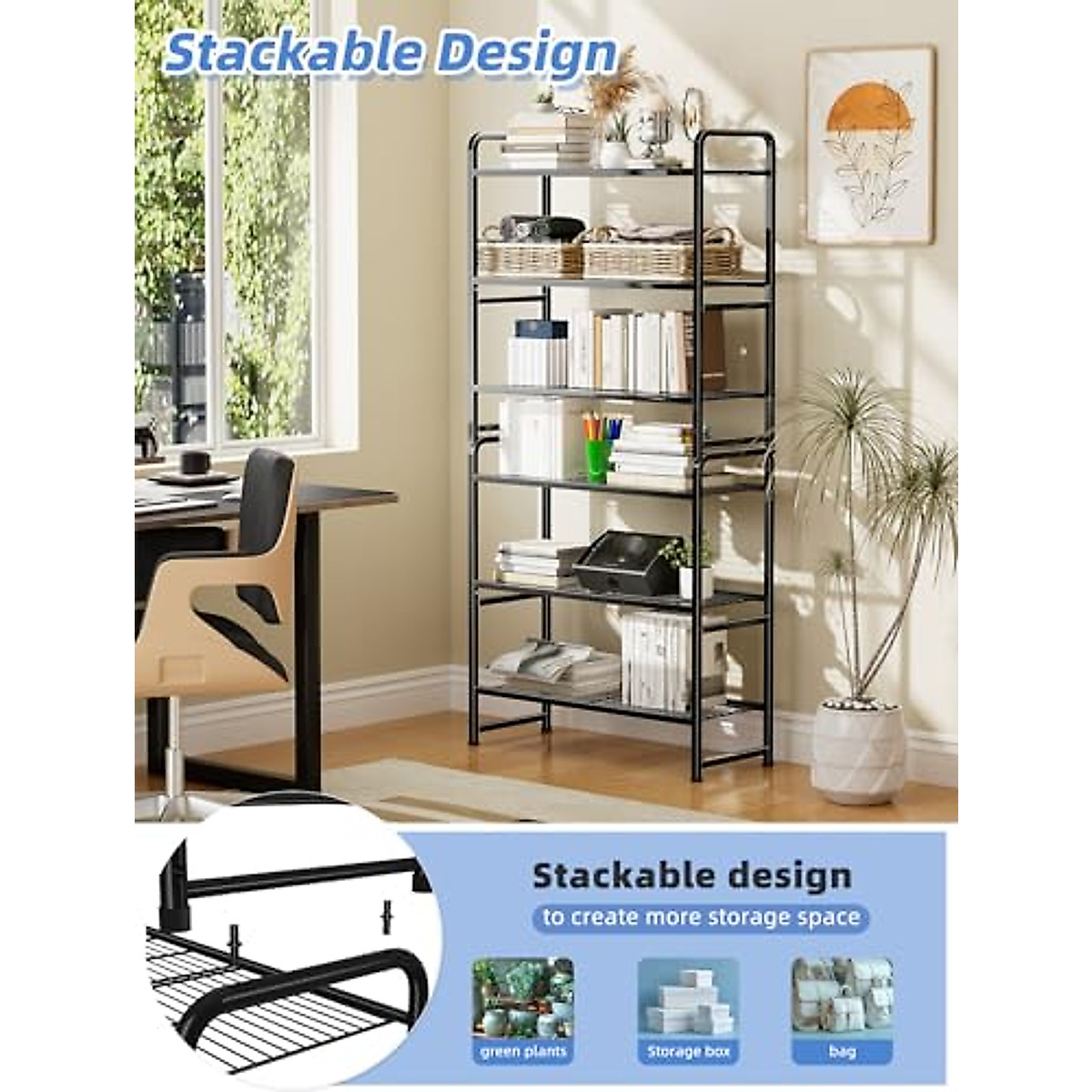 GEORIS 3- Tier Metal Storage Rack and Shelving, Stackable Utility Shelving Unit Wire Rack - Heavy Steel Material Pantry Shelves, 30.4-Inch Width, for Warehouses, Kitchen, Closets, Black
