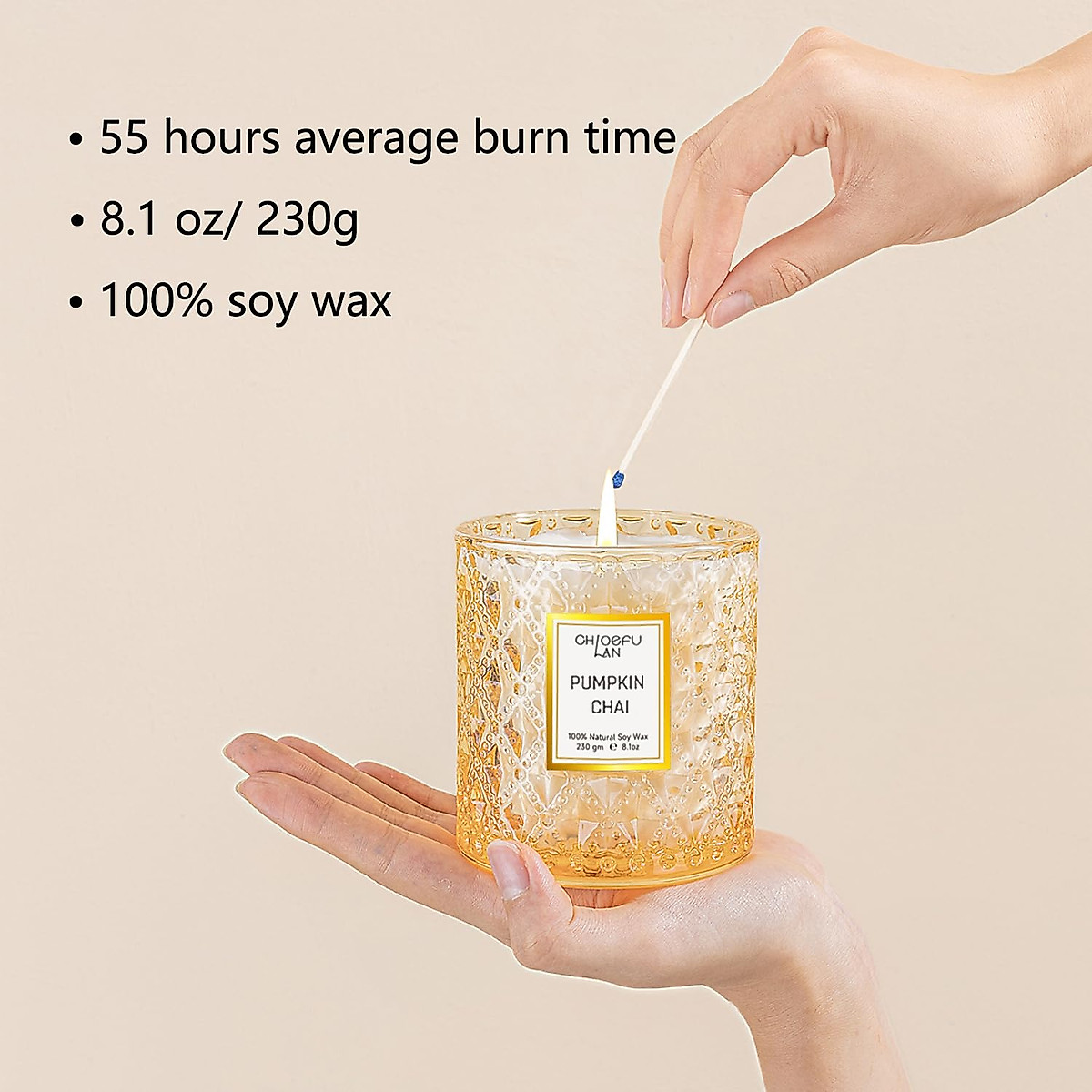 Chloefu LAN Pumpkin Chai Scented Candles Halloween Candles Gift, Farmhouse Candles for Home Scented, Luxury Scented Soy Jar Fall Candles with up to 55 Hour Long Lasting, Home Decor, 8.1oz