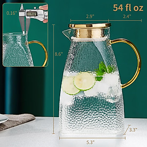 1600ml/54fl oz Glass Pitcher with Lid for Fridge Side Door, Heat Resistant Borosilicate Glass Carafe for Tea, Juice, Milk, Cold Hot Beverages, Stovetop Safe