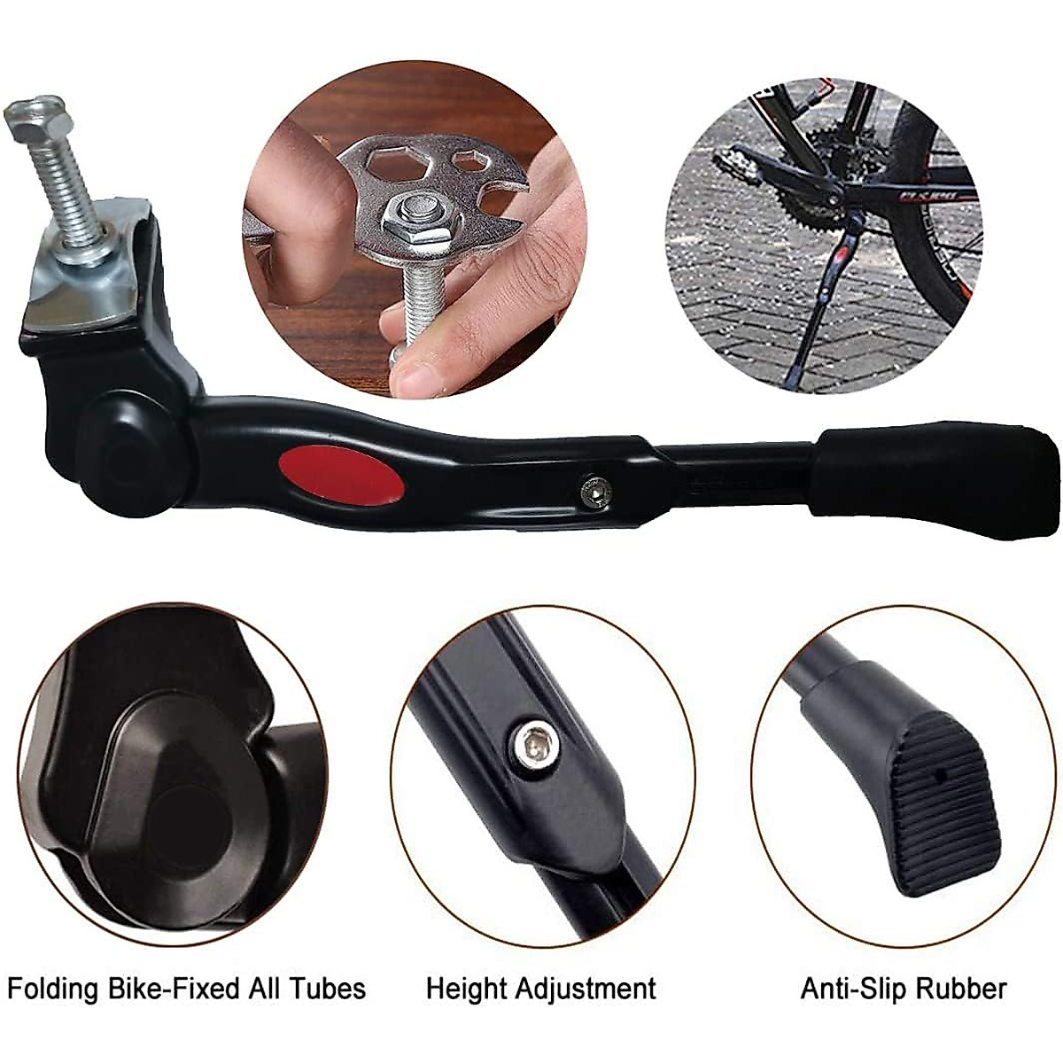 VECKUSON Kickstand for Kids Bike, Bicycle Kickstands Center Mount for 18 20 22 Inch Bicycles Adjustable Aluminum Alloy Kickstands for 18-22inch Mountain Bike/Road Bicycle/Adult Kid Bike/Sports Bike