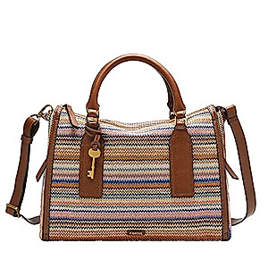Fossil Women's Parker Fabric Satchel Purse Handbag, Colorful Stripes (Model: ZB1751875)