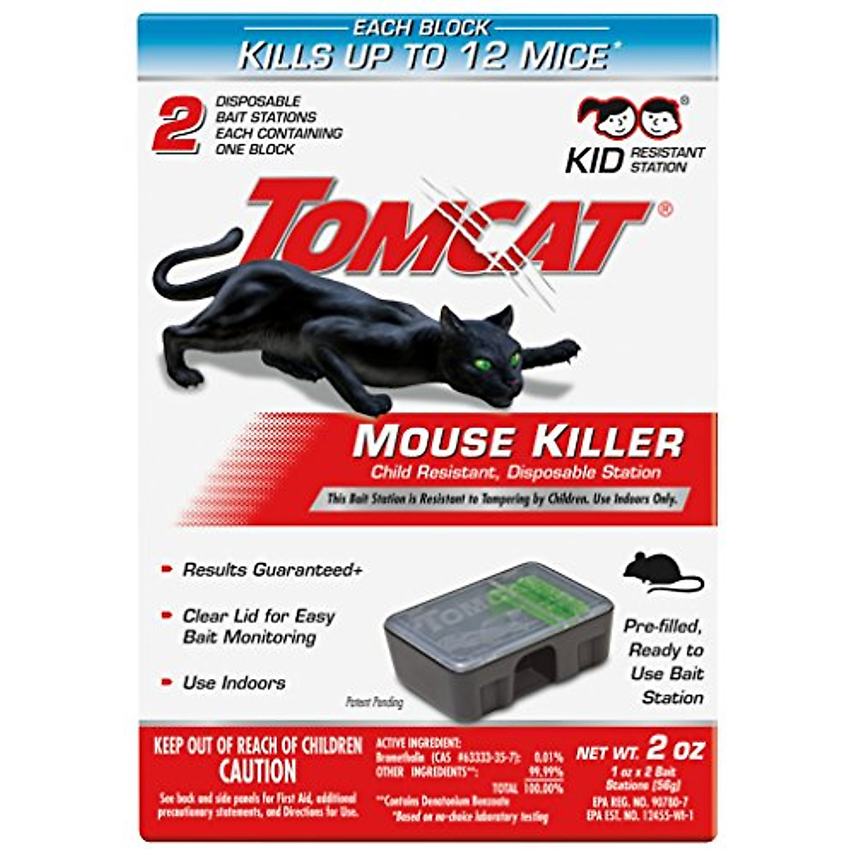 Tomcat Mouse Killer Child Resistant, Disposable Station, 2 Pre-Filled Ready-To-Use Bait Stations