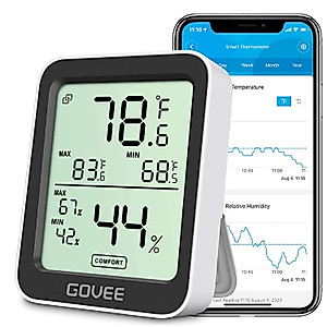 Govee Hygrometer Thermometer H5075, Bluetooth Indoor Room Temperature Monitor Greenhouse Thermometer with Remote App Control, Notification Alerts, 2 Years Data Storage Export