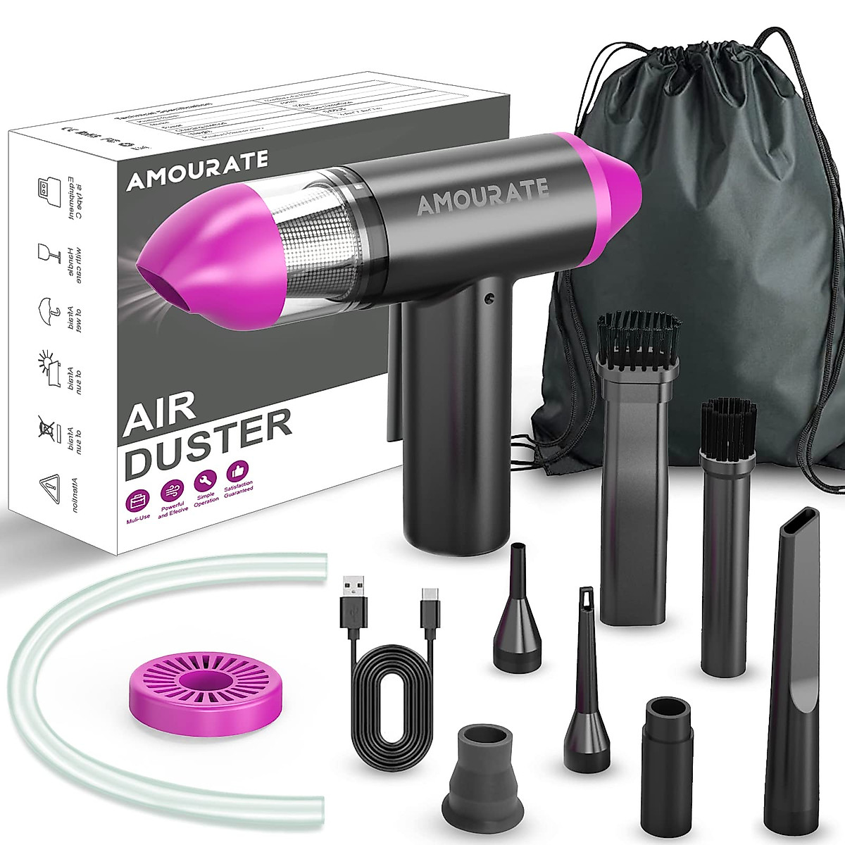 Compressed Air Duster & Vacuum,100000RPM Electric Keyboard Cleaner for Office Computer Replace Canned Air Blower, Cordless Duster Can with 7800mAh Rechargeable