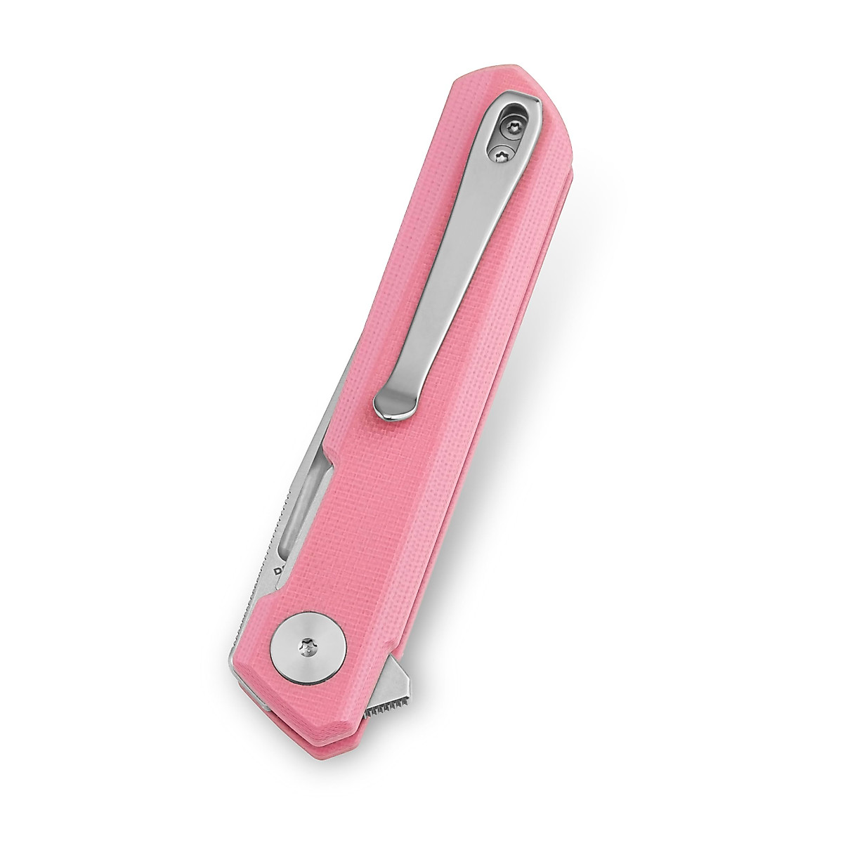 BESTECHMAN Mini Dundee Pocket Folder Folding Knife: 2.92" D2 Steel Stonewash Satin Blade, G10 Scales, EDC Reversible Deep Clip, BMK03B (Pink)