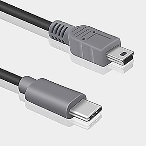 Duttek Mini USB to USB C OTG Cable, USB C Male to Mini USB 5-Pin Male On-The-go Data Convertor Adapter OTG Cable for MacBook, iMac Pro, Chromebook Pixel(Grey & Black) (10 inch/25 cm)