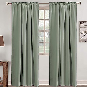 Window Treatment Solid Blackout Curtains for Kids Room Noise Reducing Back Tab Blackout Draperies Turquoise Window Panels for Nursery & Infant Care, 2 Panel - Light Sage - 52" W x 84" L