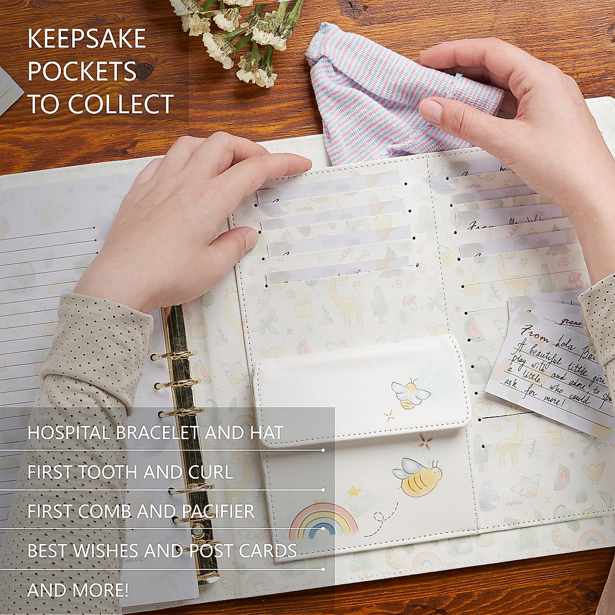 Keepsake Baby Memory Book Girl Boy – Timeless Leather-Bound Baby Milestone Book – Baby Book Keepsake Record First 5 Years – Gender Neutral Baby Scrapbook Album Baby Album Journal Registry Search Gift