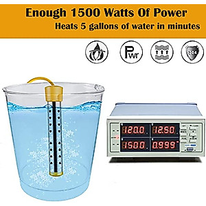 Immersion Water Heater, with 304 Stainless Steel Cover Intelligent Temperature Control and Digital LCD Thermometer Portable Bucket Heater Heat 5 Gallons of Water in Minutes 1500W