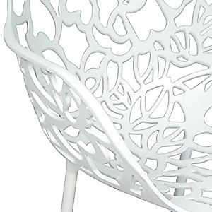 LeisureMod Devon Modern Aluminum Indoor-Outdoor Stackable Side Dining Arm Chair, Set of 2 (White)