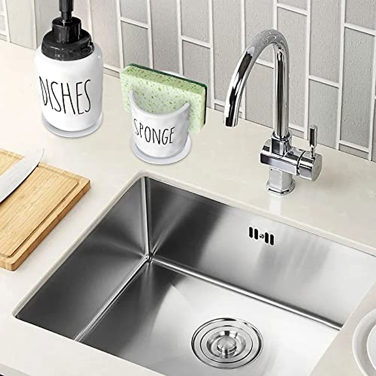 ASAMKING Sponge Holder Caddy, White Sponge Holder for Kitchen Sink,Farmhouse Sink Sponge Holder, Ceramic Porcelain Cup for Sponges,Sponge Warm Home ，Milky White.