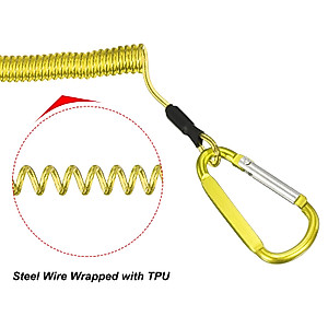 PATIKIL 6.6ft Fishing Tool Lanyard, 2 Pack Safety Cord Spiral Lanyard Tether Retractable with Metal Clip Keychain for Boating Kayak, Yellow