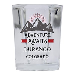 R and R Imports Durango Colorado Souvenir 2 Ounce Square Base Liquor Shot Glass Adventure Awaits Design