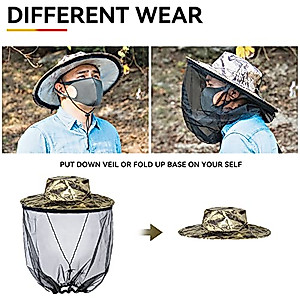 Head Net Hat Beekeeping Beekeeper Bee Veil Hat Bucket Hat with Hidden Net Mask Hunting Netting Hat Detachable Mesh Hood Cap Halloween Costume for Men Women Safari Hat Outdoor Hiking Fishing Gardening