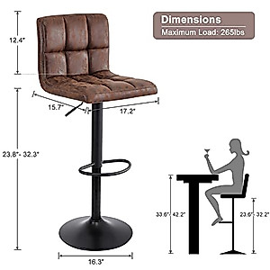 SUPERJARE Bar Stools Set of 2-360° Swivel Barstools with Back, Adjustable Height Bar Chairs, Modern Counter Height Chairs for Pub Kitchen, Vintage Brown, Fabric