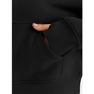 Trendy Queen Womens Half Zip Cropped Pullover Oversized Sweatshirts Fleece Quarter Zipper Hoodies Winter Clothes Sweaters Thumb Hole Black