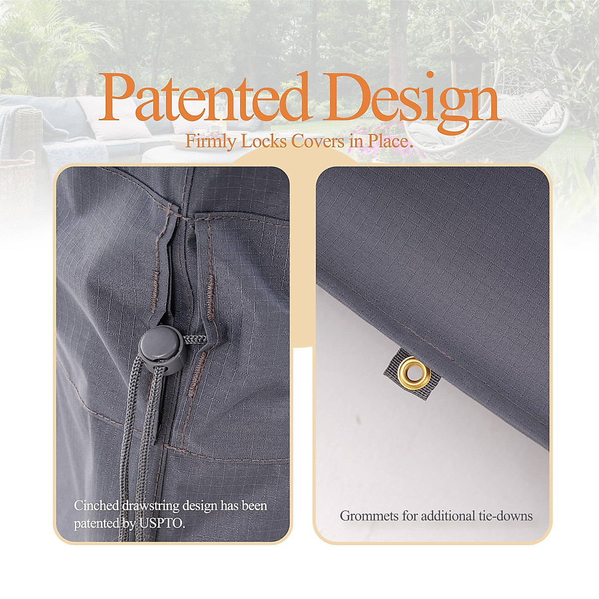 WJ-X3 Large Ripstop Patio Furniture Cover, 110" D x 31" H, Waterproof, UV Resistant, Anti-Fading Outdoor Cover for Round Dining Table and Chairs Set, Grey