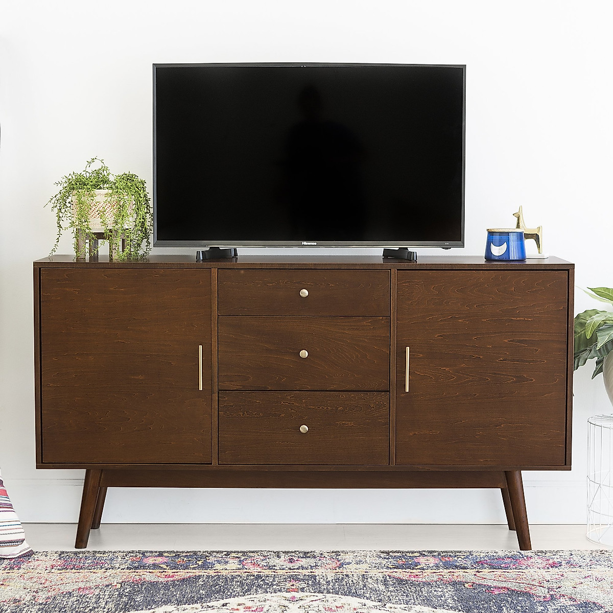 Home Accent Furnishings Harvey 60 Inch Mid Century Modern Television Stand in Walnut Finish