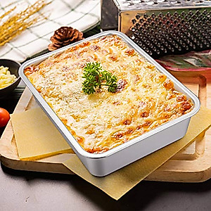 Lasagna Pan Set of 2, E-far Deep Stainless Steel Baking Pans, 12.75 x10 x3.2 Inches Rectangular Metal Roasting Baking Dish Bakeware for Oven, Non-Toxic & Heavy Duty, Dishwasher Safe