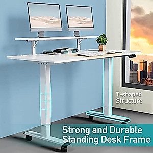 WOKA 55 x 28 Inch Electric Standing Desk with Wheels, Height Adjustable Stand up Desk with a Monitor Stand Riser, Standing Computer Desk with Memory Controllers, Adjustable Desks for Home Office