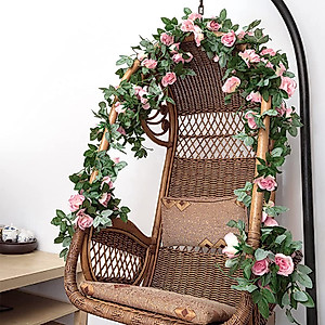 COCOBOO 2 Pack(16ft) Pink Rose Garland Artificial Flowers Garlands for Room Décor, Pink Flower Vines for Wedding Party Garden Decoration Roses Artificial Garland for Bedroom Aesthetic (Pink)