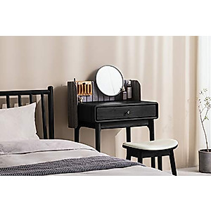 URFORESTIC Vanity Stool, Modern Makeup Dressing Stool with Concave Seat Surface,Capacity 300lb, Easy Assembly (Black)