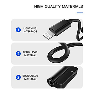 Headphone Adapter for Lightning to 3.5mm AUX Audio Jack and Charger Extender Dongle Earphone Headset Splitter Compatible with iPhone 11 12 Mini pro max xs xr x se2 7 8Plus for Ipad Air Cable Converter