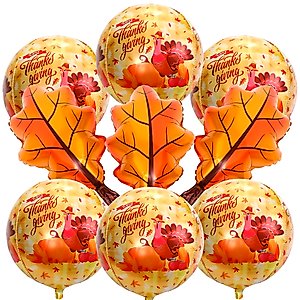 KatchOn, Thanksgiving Turkey Balloons - Large 22 Inch, Pack of 6 | Maple Leaf Balloons - Big, 27 Inch | Happy Thanksgiving Balloons Decorations | Fall Leaves Balloons | Turkey Balloons