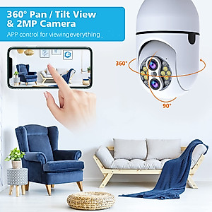 Camcamp 10X Zoom Light Bulb Security Camera, Wireless Light Socket Security Camera WiFi Indoor Outdoor with Smart Motion Detection, Color Night Vision, 2 Way Audio(2.4Ghz WiFi)