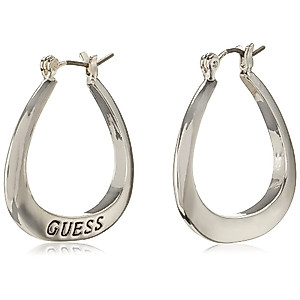 GUESS "Basic" Silver Small Oval Logo Hoop Earrings