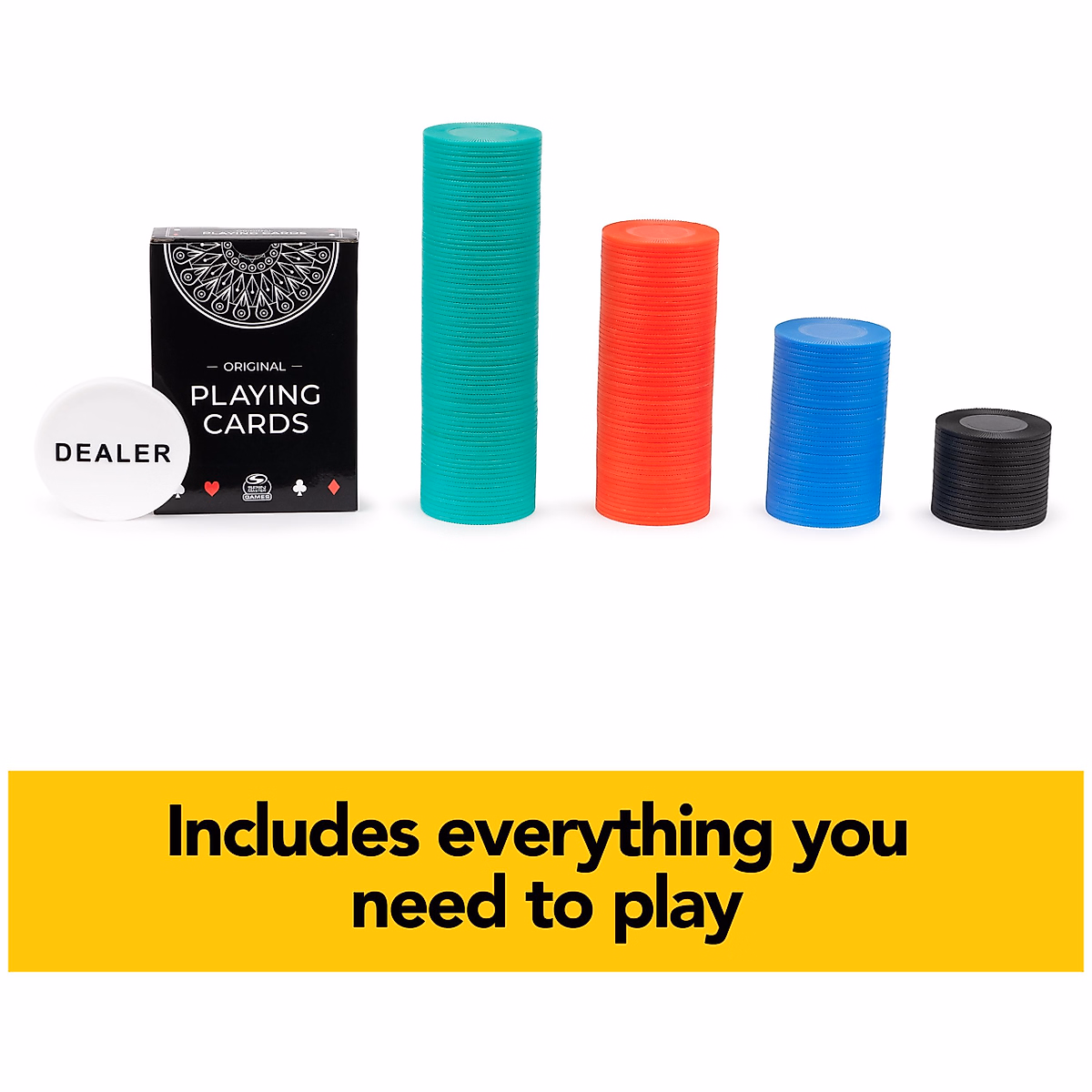 Cardinal Classics, 200 Poker Chips Set Playing Cards Deck Dealer Button Texas Hold ‘Em Classic Casino Table Game, for Adults and Kids Ages 10 and up