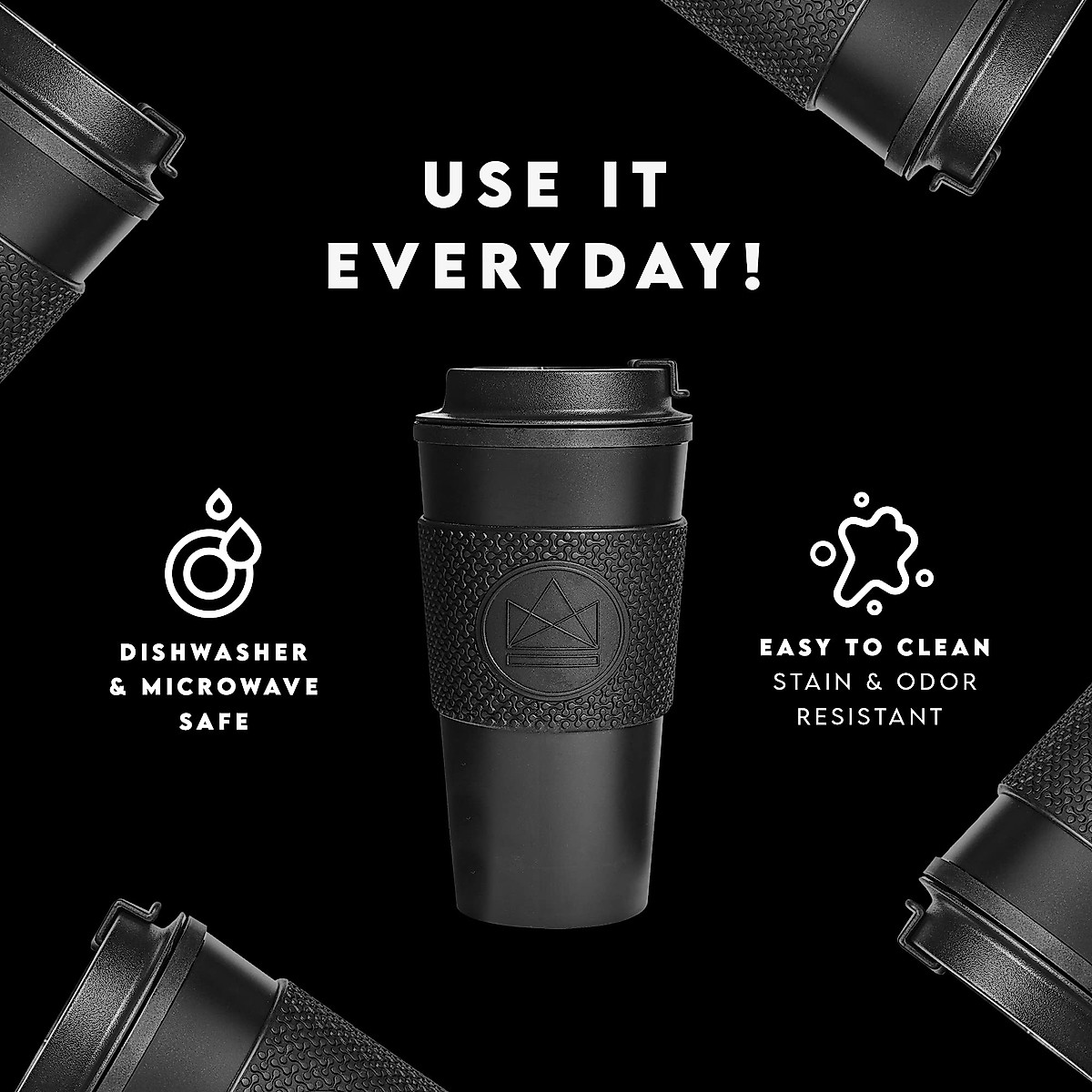 Neon Kactus - Double-Walled Coffee Cup, Reusable Coffee Cup with Resealable Lid, Food-Grade Silicone Seal and Sleeve, Insulated Coffee Tumbler, Leakproof Travel Mug, Recyclable, Rock Star, 16oz
