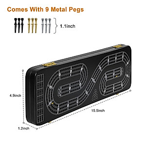 Cribbage Board Game Set 3 Tracks, 2 Storage Area, with 9 Metal Pegs,2 Decks of Playing Cards and Instruction, Wooden Travel Portable Cribbage Game Sets