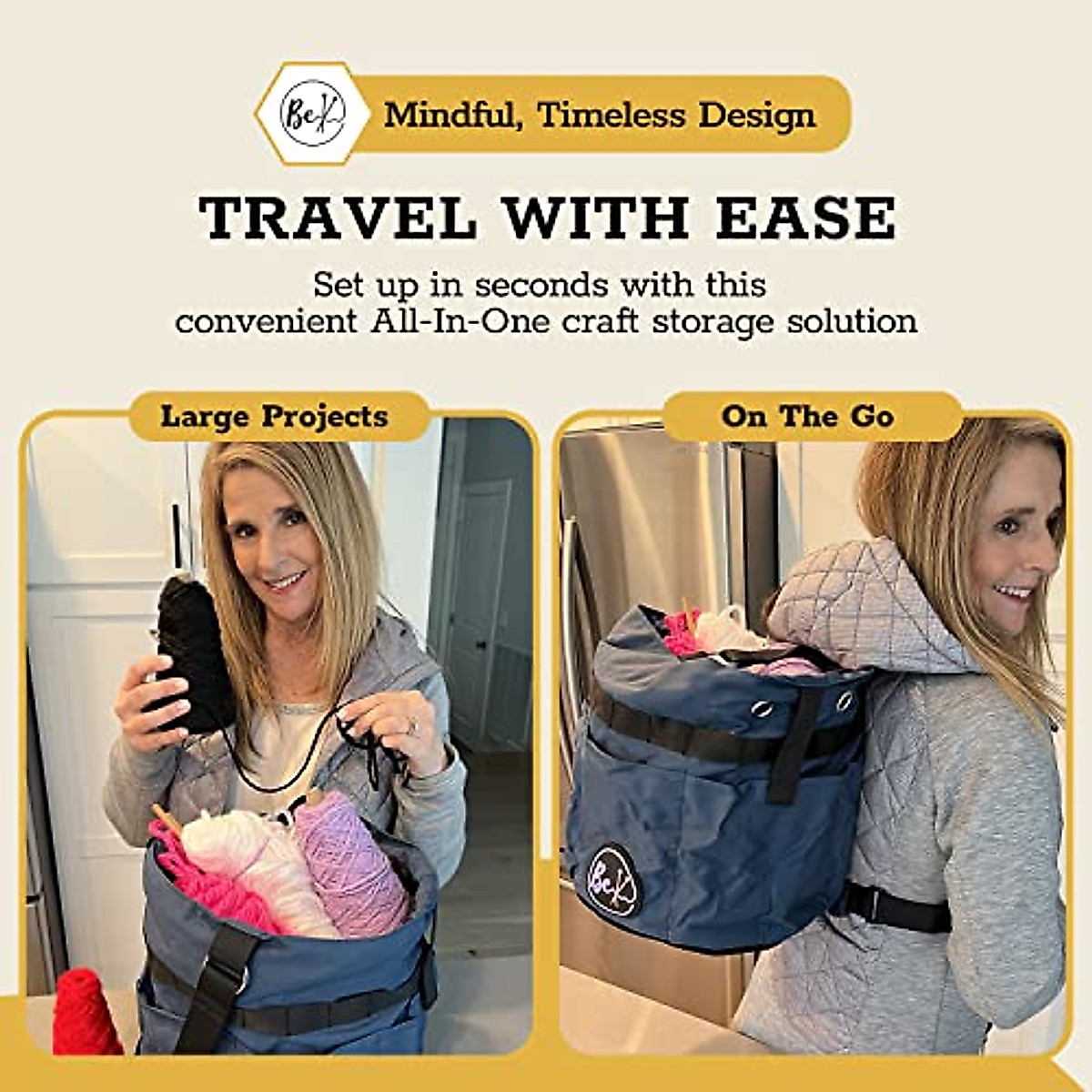 BeKnitting Knitting Bag Backpack - Convertible Yarn Storage Organizer for Knitting & Crochet Supplies - Collapsible Yarn Bag for Crocheting, Knitting, and Other Crafts