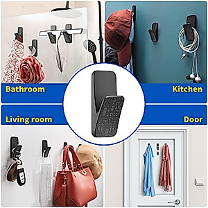 ALOCEO Sticky Hooks for Hanging 5 Pack, Plastic Adhesive Hooks Towel Hooks for Bathrooms Kitchen Dorm Room Wall, Black