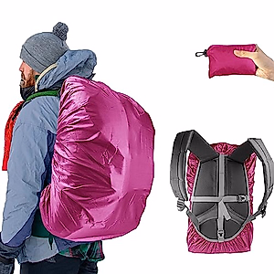 Frelaxy Waterproof Backpack Rain Cover, Upgraded Triple Waterproofing, Antislip Cross Buckle Strap (Fuchsia, L (for 35L-50L Backpack))