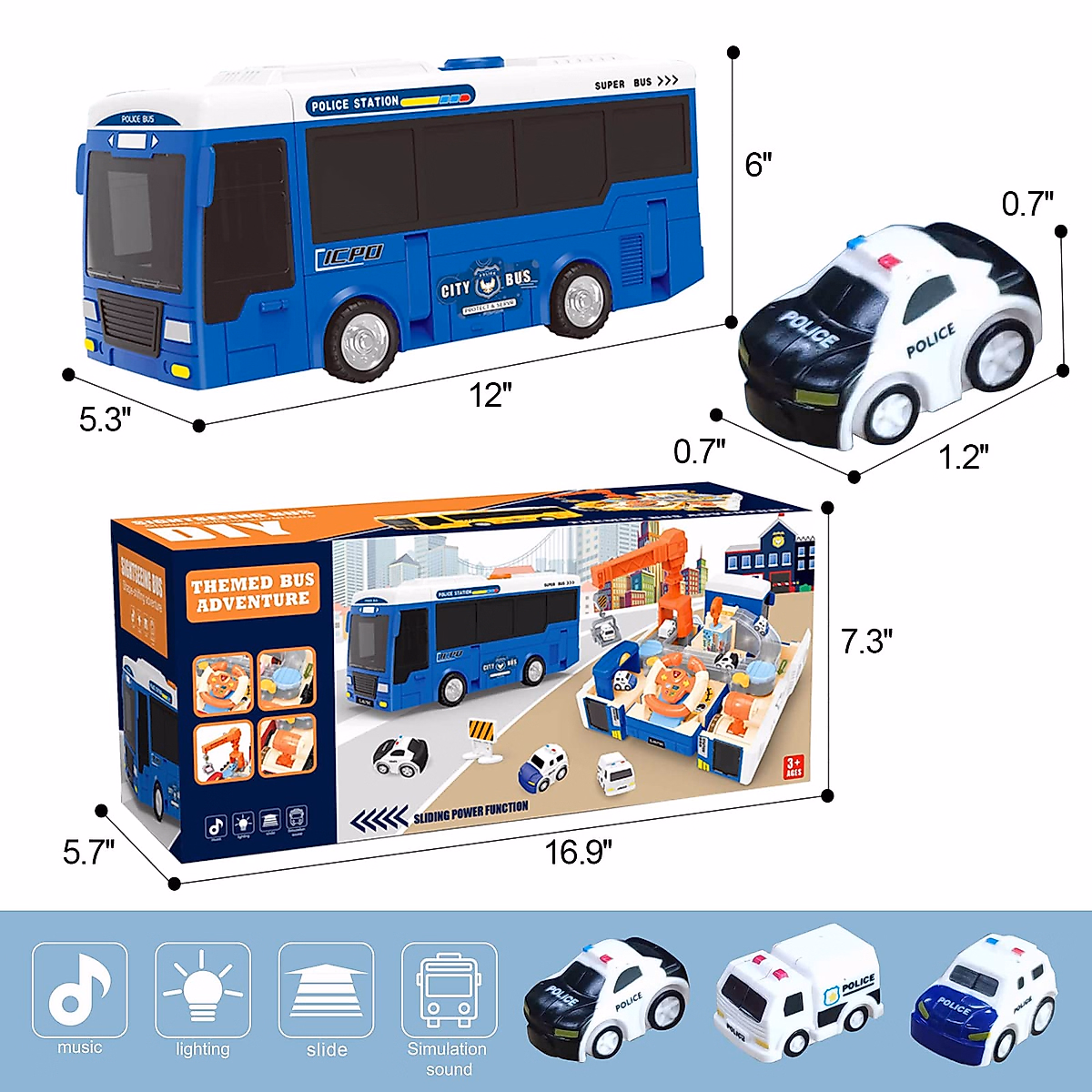 Itcaoseklu Race Track Car Adventure Bus Toys, Tranforming Bus with Sound and Light Simulation Steering Wheel,Vehicle Toy Gift for 3 4 5 6 7 8 Year Old Kids Boys Girls, Blue