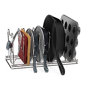 Simple Houseware 7 Adjustable Compartments Pot and Pan Organizer Rack Lid Holder, Chrome