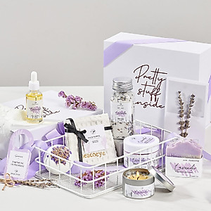 Peacoeye Gifts for Women Spa Lavender Bath Gift Baskets Mothers Day Gifts Relaxing Self Care Gift for Mom Her Sister Wife Auntie Home Bath Kit Care Package Birthday Friendship Gift Ideas