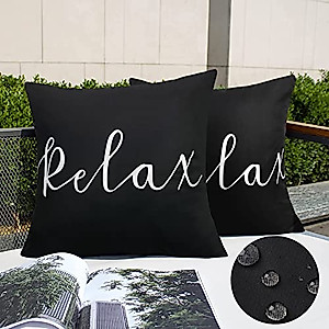 Merrycolor Set of 2 Black and White Outdoor Waterproof Pillow Covers 18x18 Relax Throw Pillow Covers Decorative Outdoor Pillows for Patio Furniture
