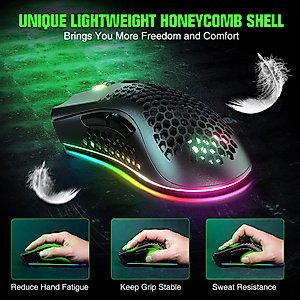 WolfLawS KM-1 Gaming Mouse, Wireless Mouse Gaming Computer Mice USB with Honeycomb Shell, 6 Programmed Buttons, 3 Adjustable DPI, Ergonomic RGB Optical Mouse - Green