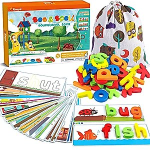 KMUYSL See & Spell Learning Educational Toys and Gift for 2 3 4 5 6 Years Old Boys and Girls - 80Pcs of CVC Word Builders, Alphabet Colors Recognition Game for Preschool Kindergarten Kids
