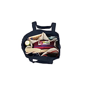 JOORY Premium Cotton Canvas Tote Bag with 6 Internal Pockets – Washable Heavy-Duty Cotton Canvas Bag with Reinforced Stitching Dark Blue