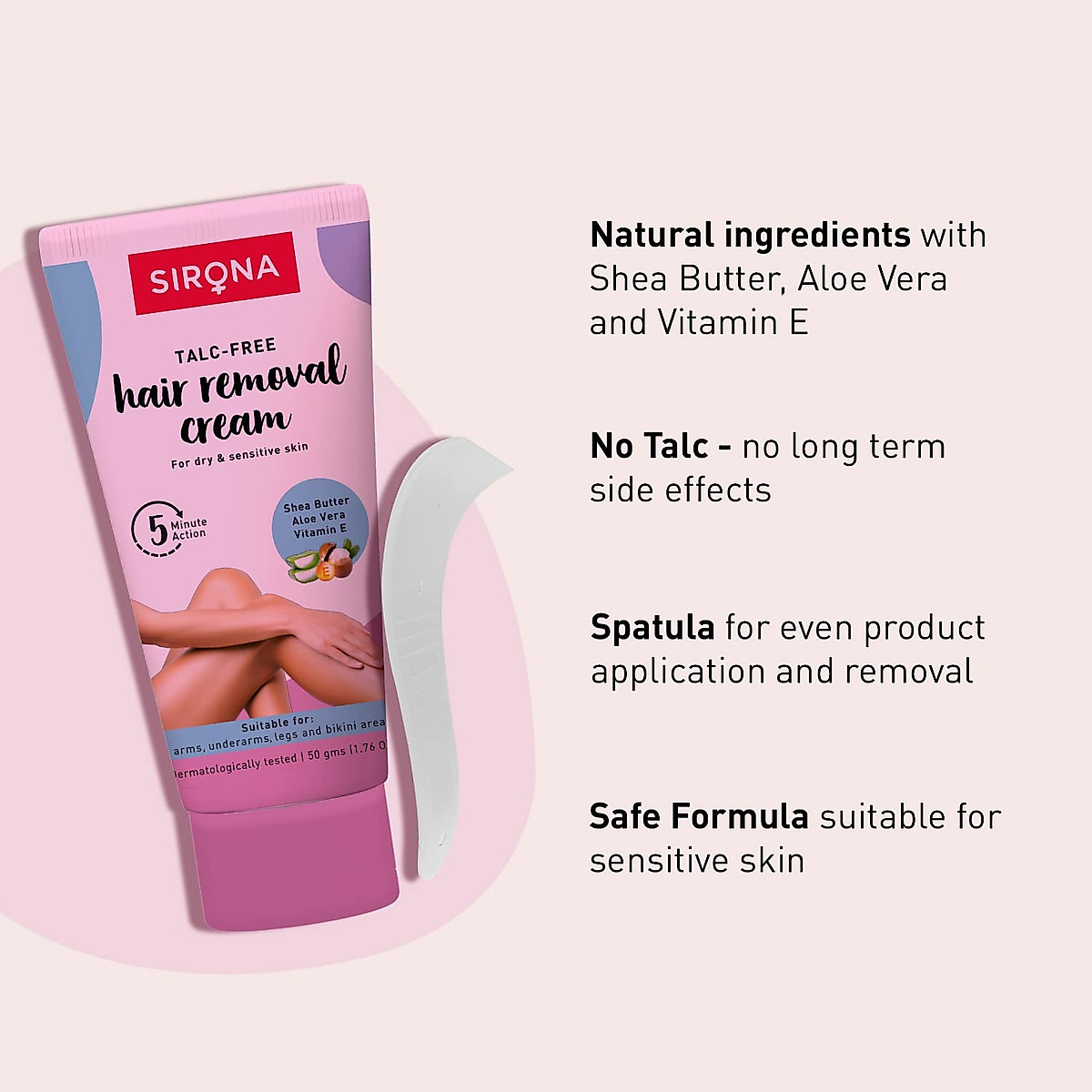Sirona Hair Removal Cream, Sensitive Skin for Women - 1.76 Fl Oz | with Aloe Vera, Vitamin E & Shea Butter | Ideal for Bikini Line,Underarm, Legs