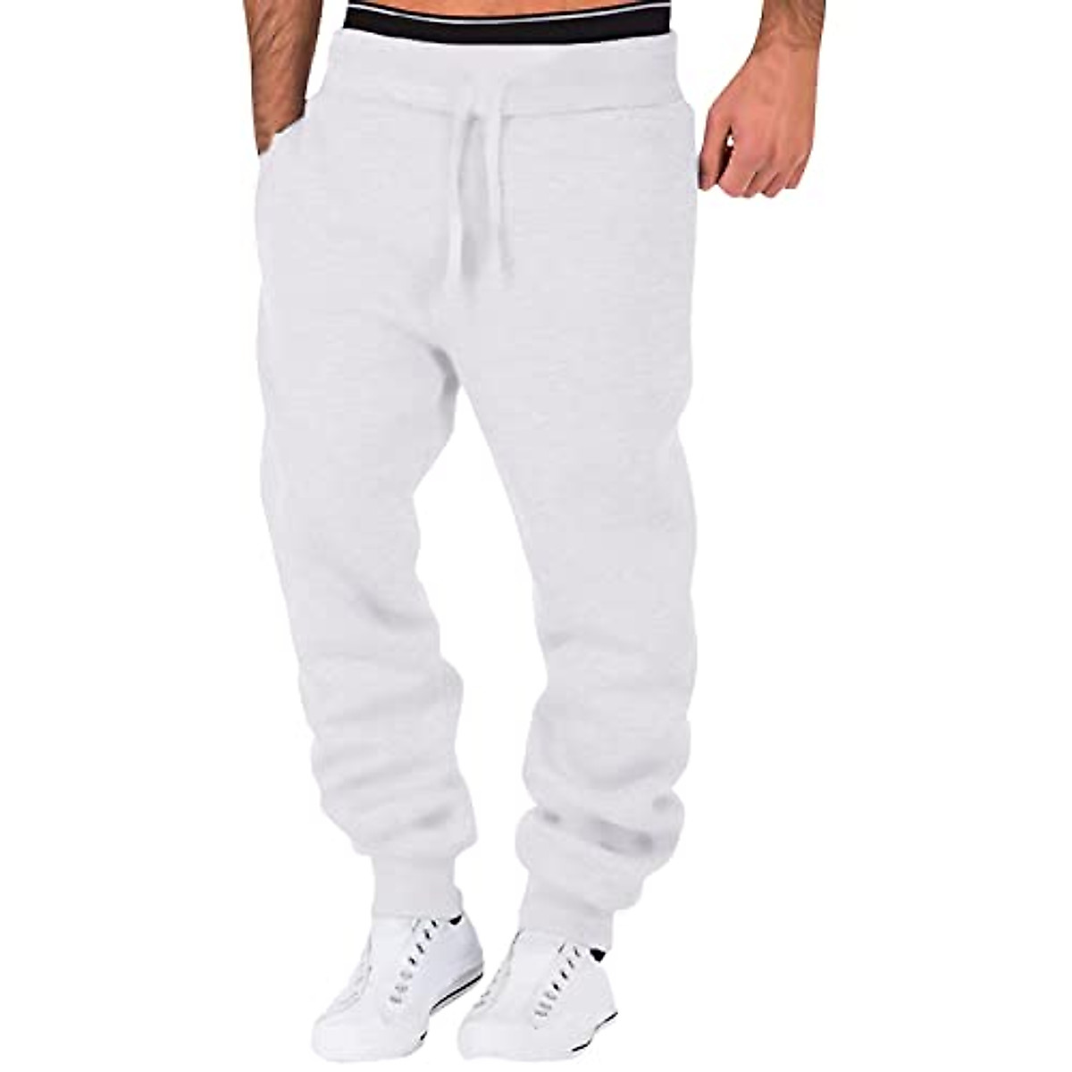 Jogger para Hombre Drawstring Pants for Men Sport Pants for Men Joggers for Men with Pockets Youth Baseball Pants Cotton Men Sweatpants Menswear for Men Deal of The Day Clearance A-White