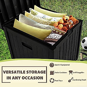 Patiomore 51 Gallon Deck Box Resin Outdoor Storage Box for Gardening Tools, Patio Cushions & Pillows, Pet Stuff and Pool Accessories, Black